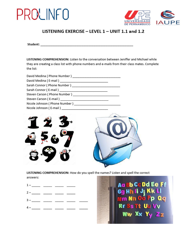 Level 1 - Unit 1 - Listening Exercise | PDF
