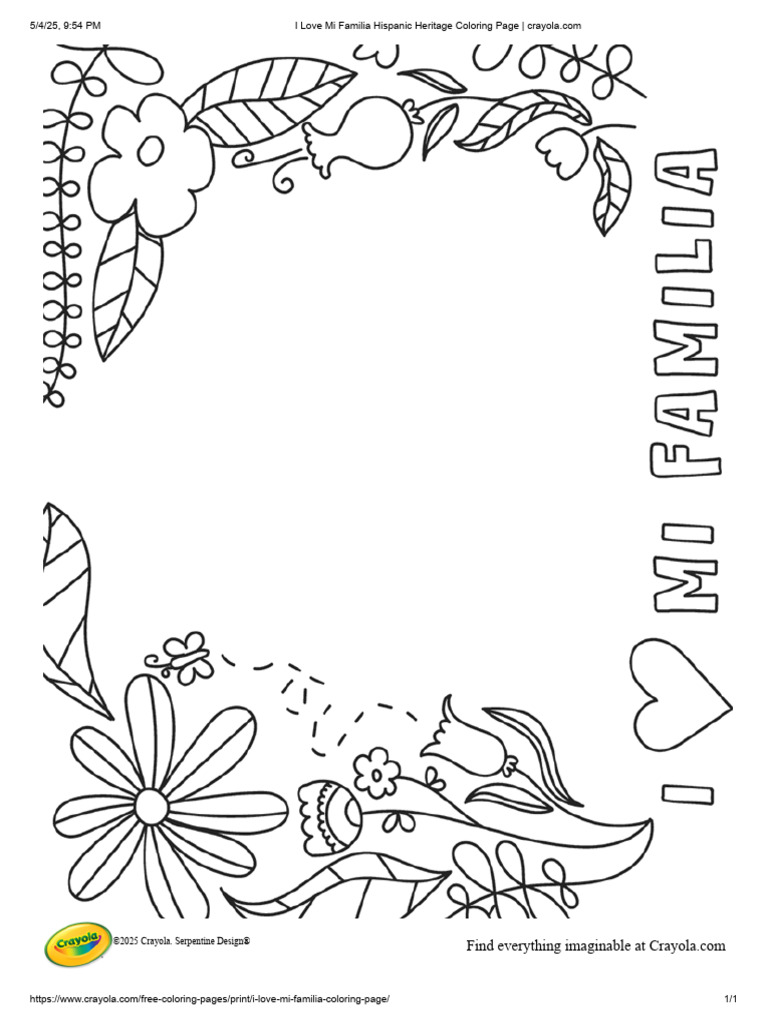 I Love Mi Familia Hispanic Heritage Coloring Page | PDF