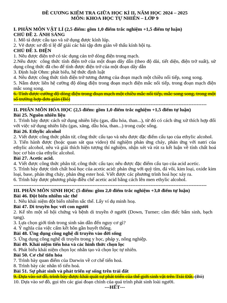 ĐỀ-CƯƠNG-KTGK2-KHTN9-mới | PDF