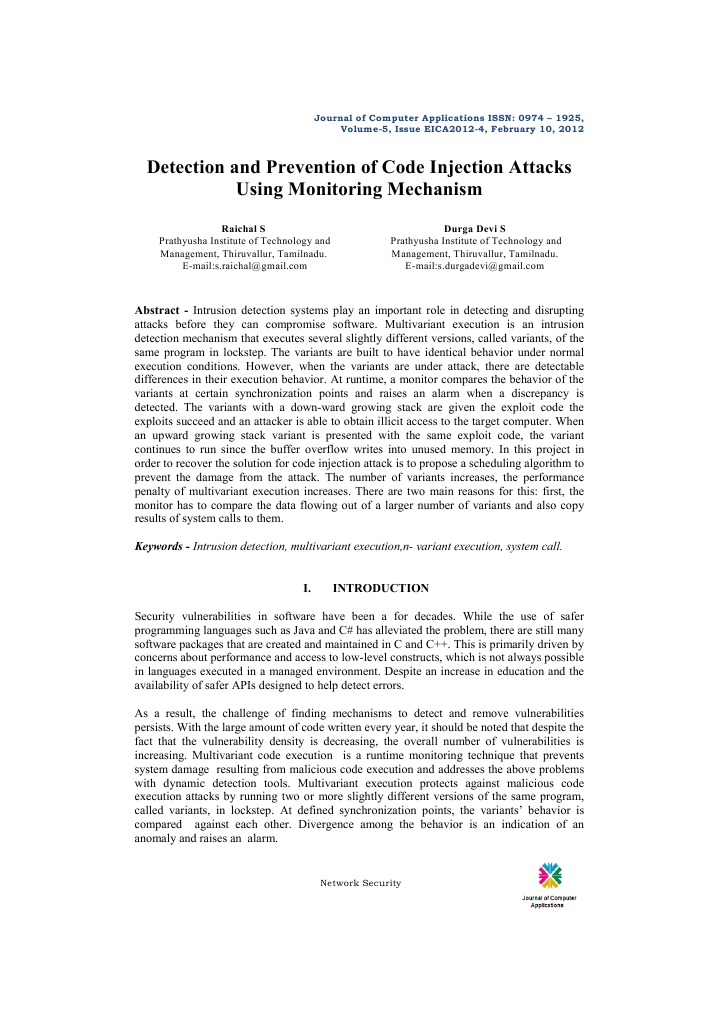 Detection and Prevention of Code Injection Attacks Using Monitoring ...
