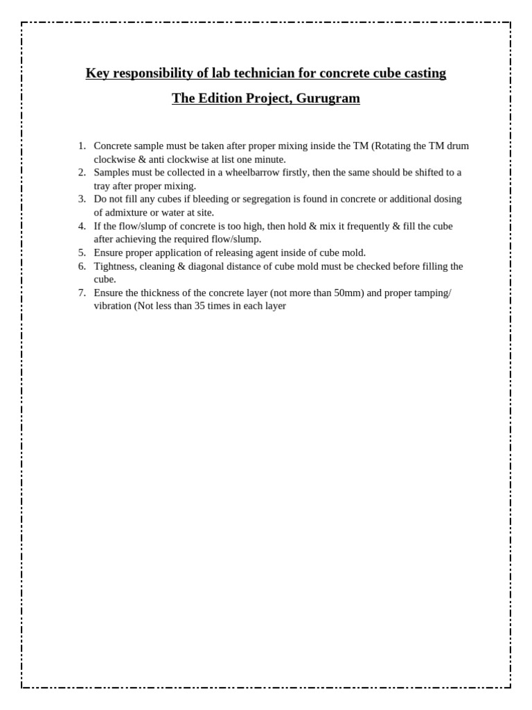 Lab Technician Duties for Concrete Casting | PDF