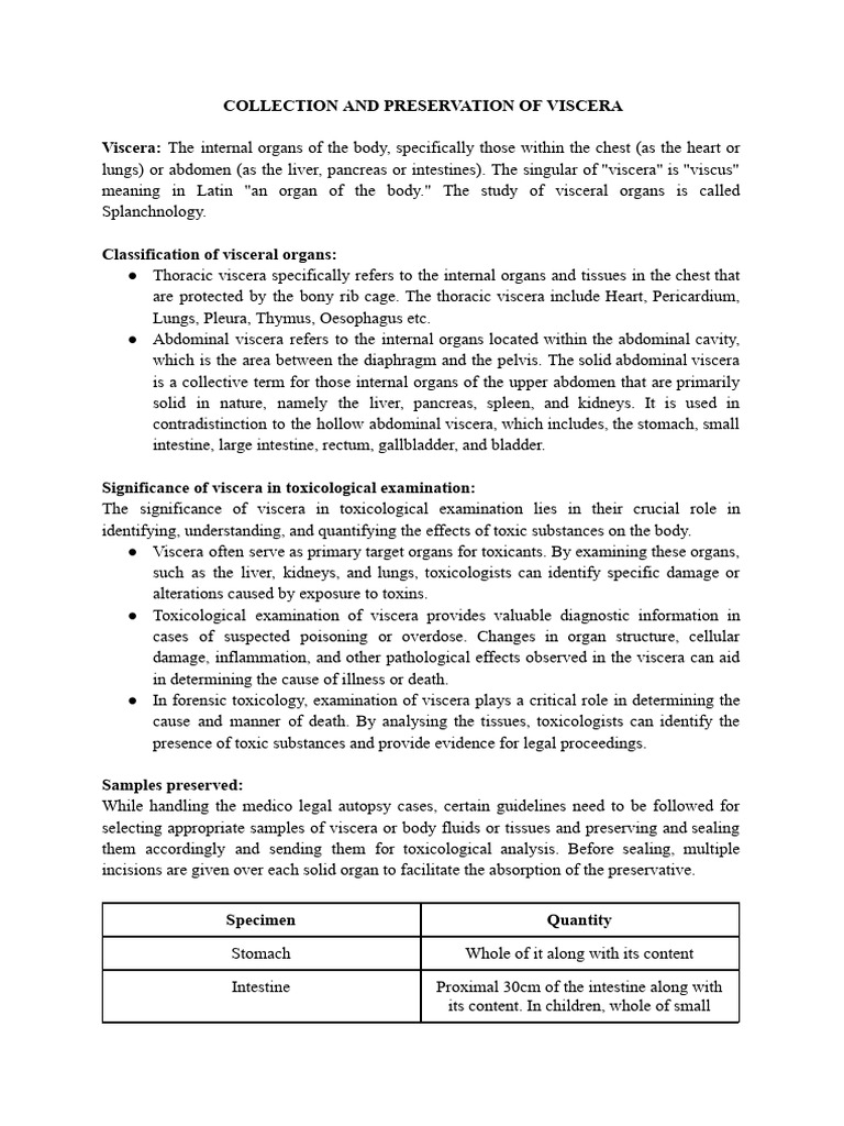 Collection and Preservation of Viscera | PDF | Abdomen | Liver