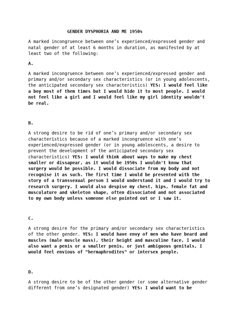 GENDER DYSPHORIA AND ME 1950s | PDF | Gender | Gender Studies