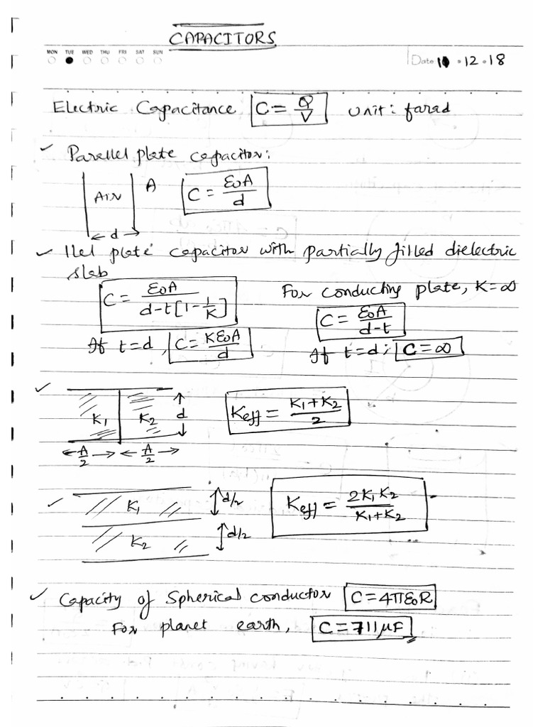 Capacitors and Current Electricity Formulae | PDF