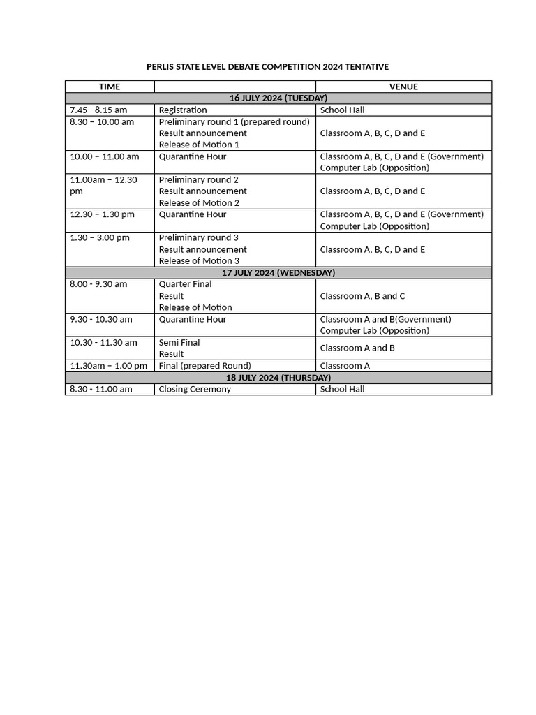 Debate Competition 2024 Tentative | PDF