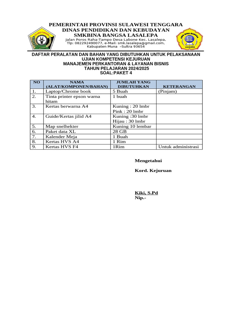 Peralatan Ujian Kejuruan Desa Labone | PDF