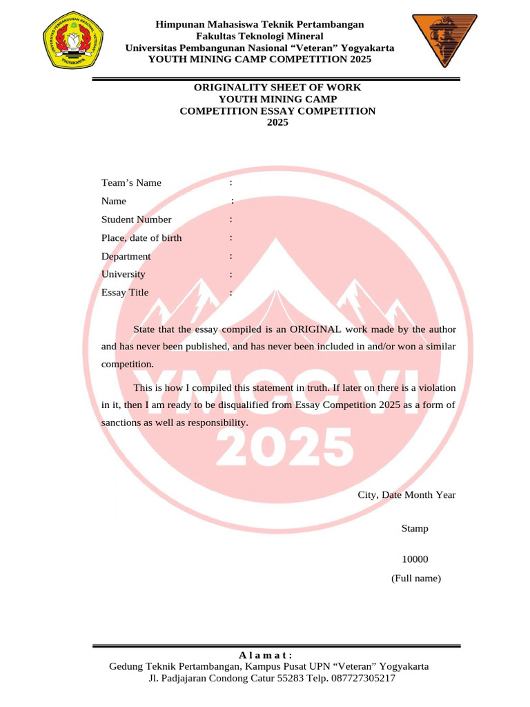 Essay Competition Letter of Originality | PDF