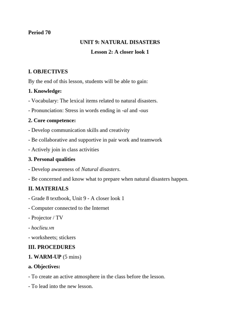 Natural Disasters Vocabulary Lesson | PDF | Stress (Linguistics) | Word