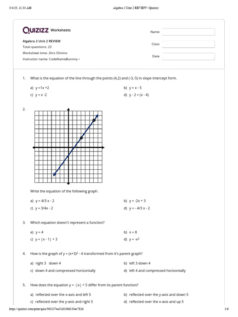 Algebra 2 Unit 2 REVIEW | PDF | Mathematics | Algebra
