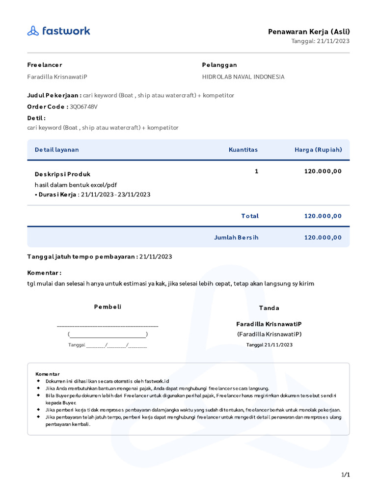 Contoh Kwitansi Pembayaran Freelance | PDF