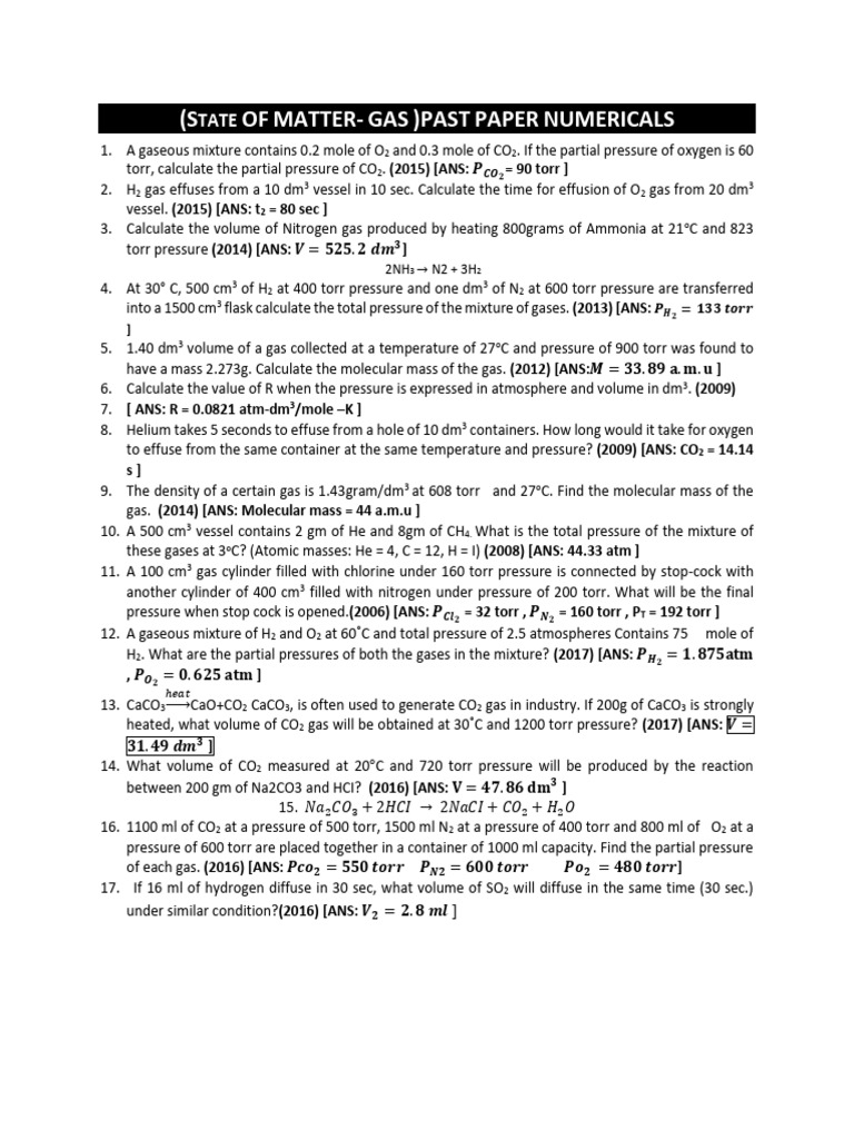 Class 11 Chemistry Notes | PDF | Gases | Pressure