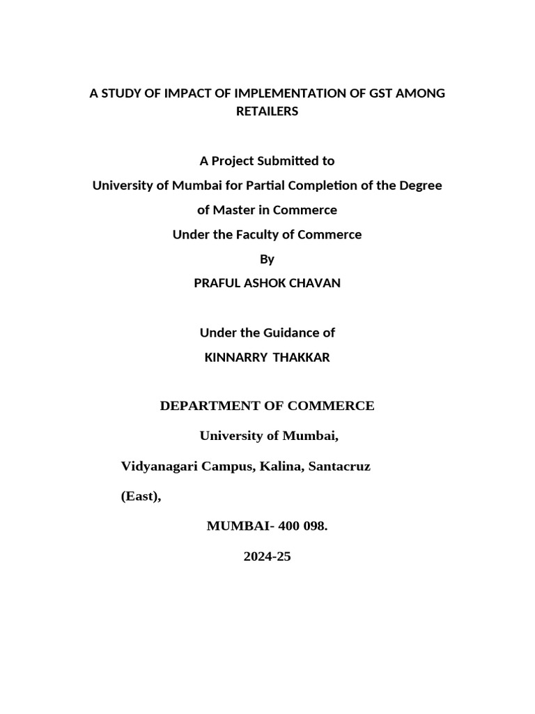 A Study of Impact of Implementation of GST Among Retailers | PDF | Retail | Pricing
