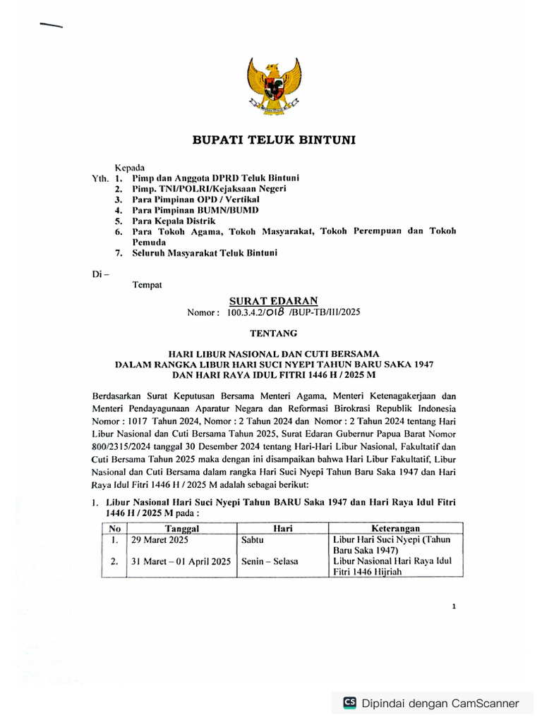 Surat Edaran Libur | PDF