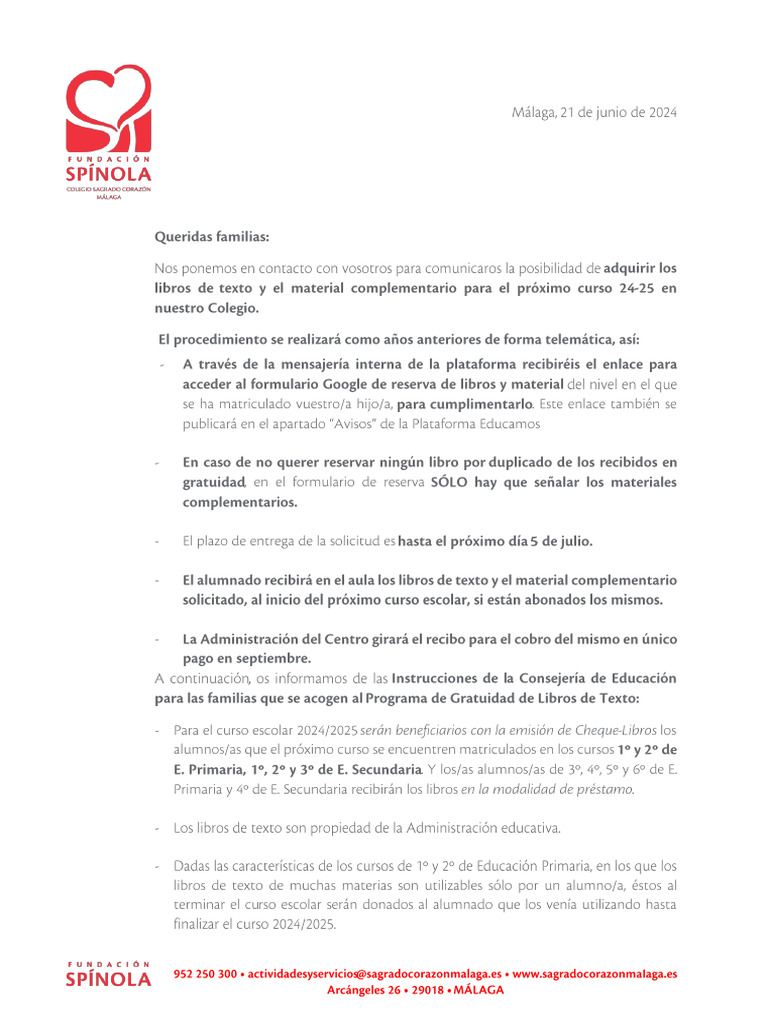 Comunicación Reserva Libros y PGLT 2024-25 | PDF