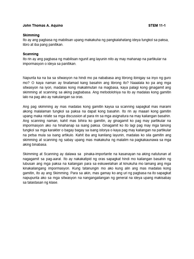 Skimming Scanning Aquino | PDF