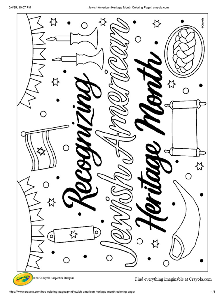 Jewish American Heritage Month Coloring Page | PDF