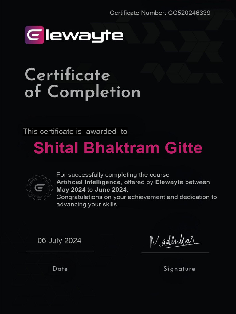 Certificate For Shital Bhaktram Gitte 2 | PDF