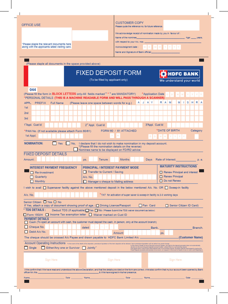 HDFC Fixed Deposit Application Form | PDF | Government Finances ...