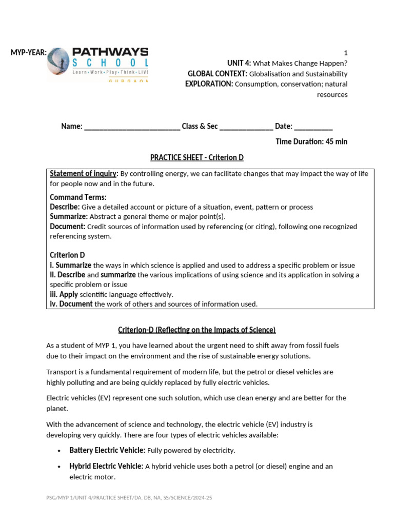 MYP1_Practice Sheet_Cr D | PDF | Electric Vehicle | Engines