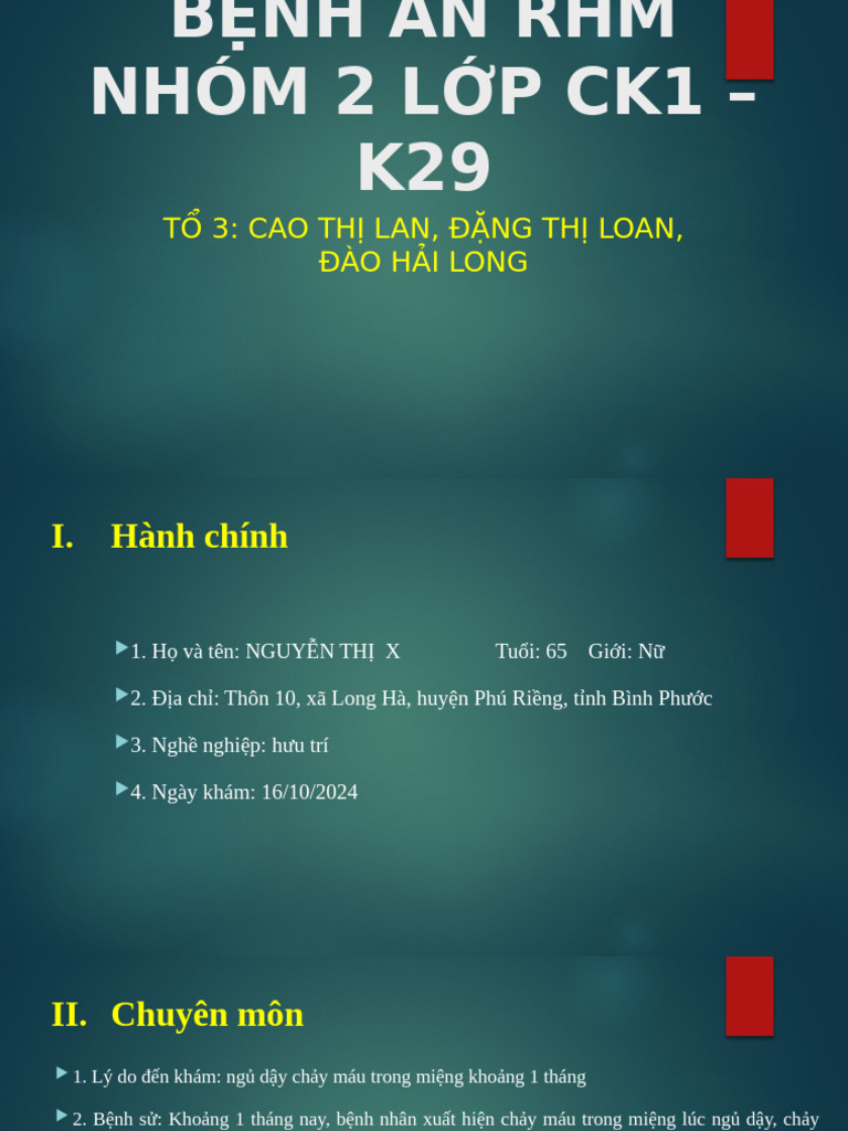 BỆNH ÁN RHM TỔ 3 | PDF