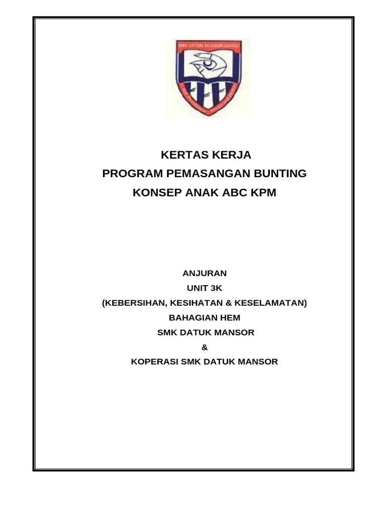Kertas Kerja Program Pemasangan Bunting Konsep Anak ABC | PDF
