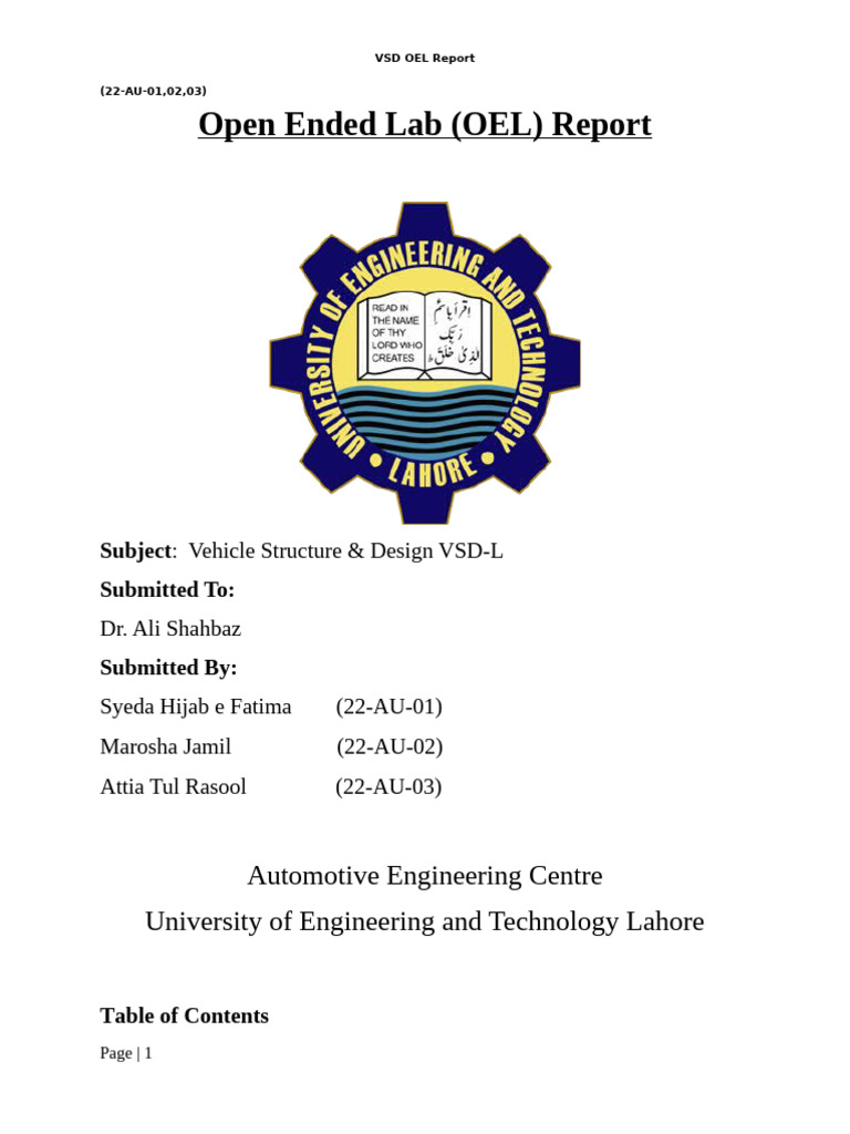 VSD (22-AU-01,02,03) OEL Report | PDF | Beam (Structure) | Trunk (Car)