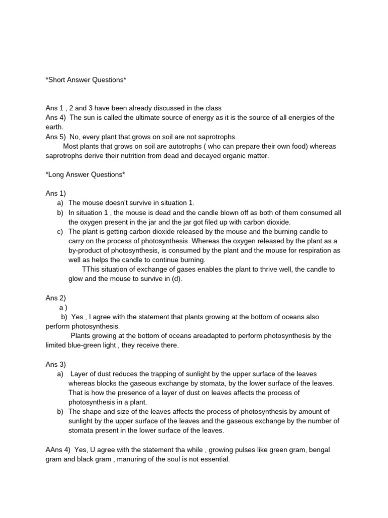 Class 7 - Science CH 1 Question-Answer | PDF | Photosynthesis | Leaf