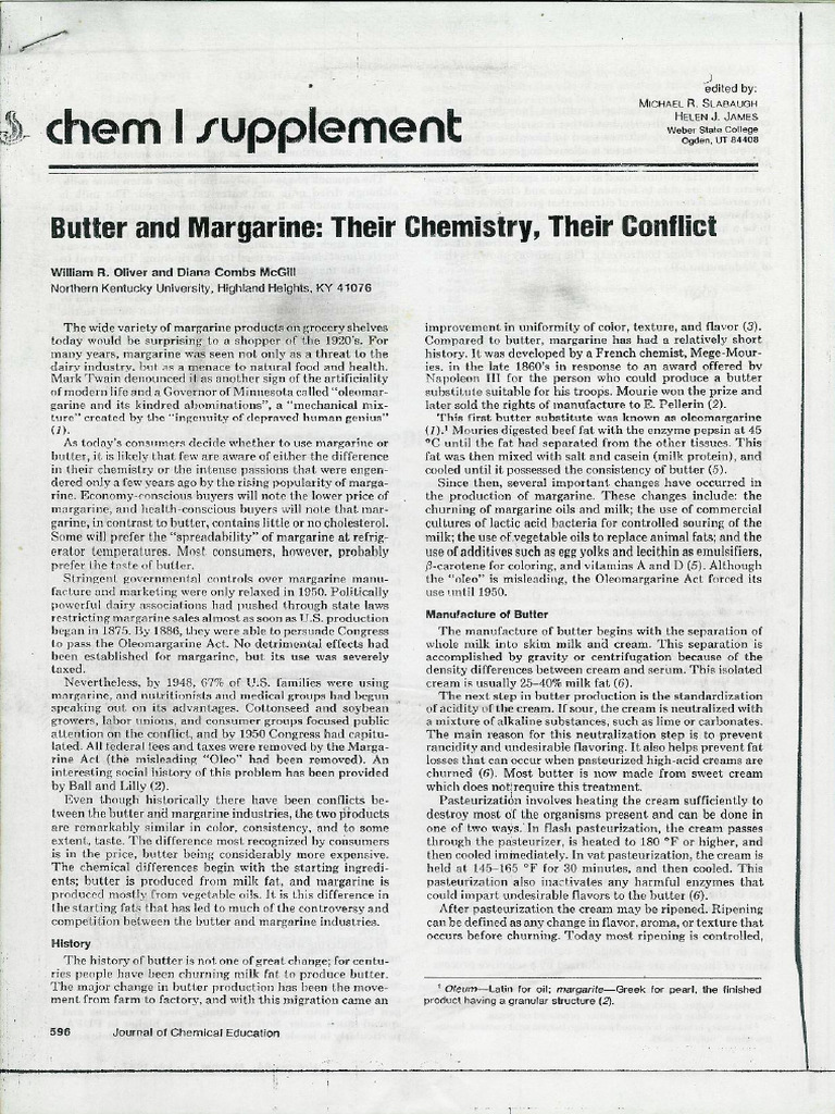 Butter and Margarine Their Chemistry Their Conflict | PDF