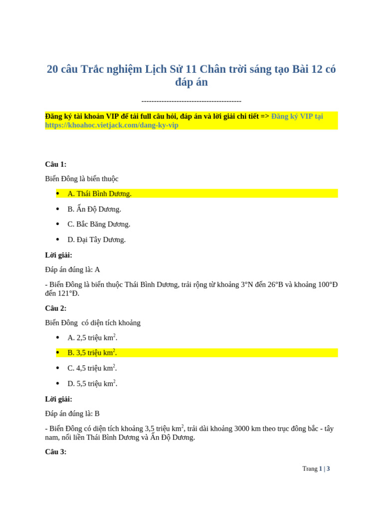 20 Cau Trac Nghiem Lich Su 11 Chan Troi Sang Tao Bai 12 Co Dap An - 2025 - 05 - 04 | PDF