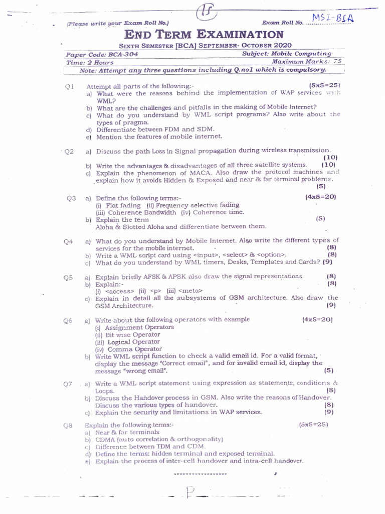 Mobile Computing Exam Questions BCA 304 | PDF | Mobile Web | Computing