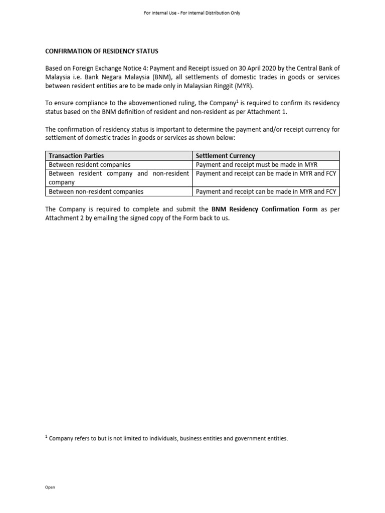 BNM Residency Confirmation | PDF | Malaysia | Business