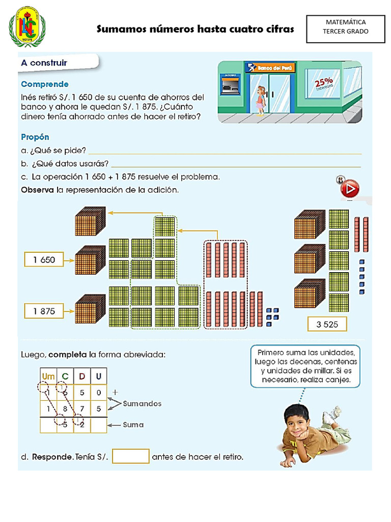 FICHA MAT. Sumamos Números Hasta Cuatro Cifras | PDF