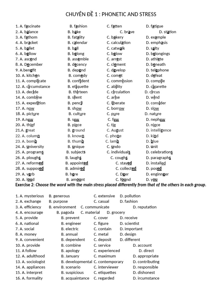 Phonetics and Stress Patterns Quiz | PDF