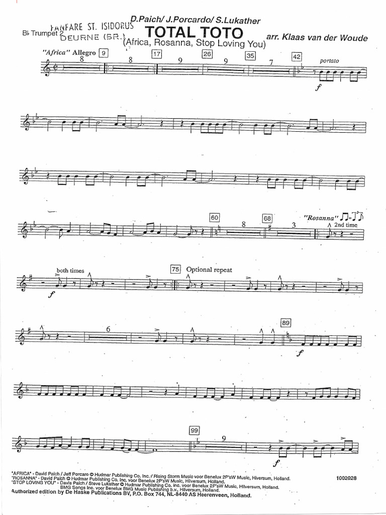 Total Toto-Bb Trumpet II | PDF | American Songs | Pop Rock