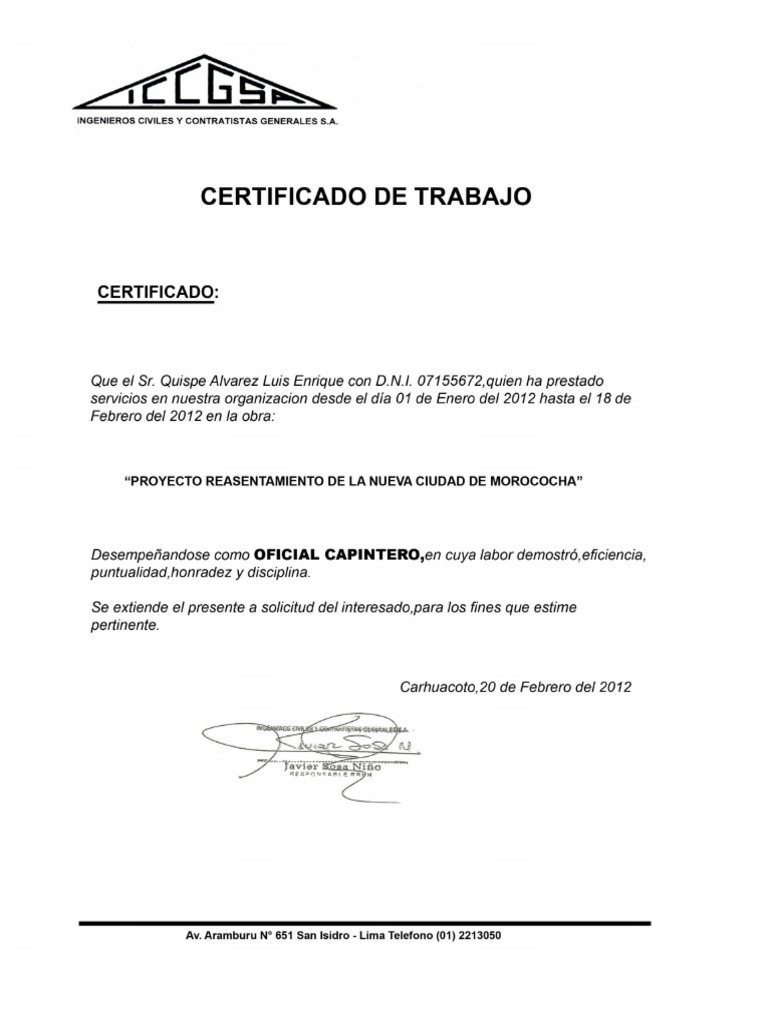 Iccgsa Certificado Oficial Carpintero | PDF