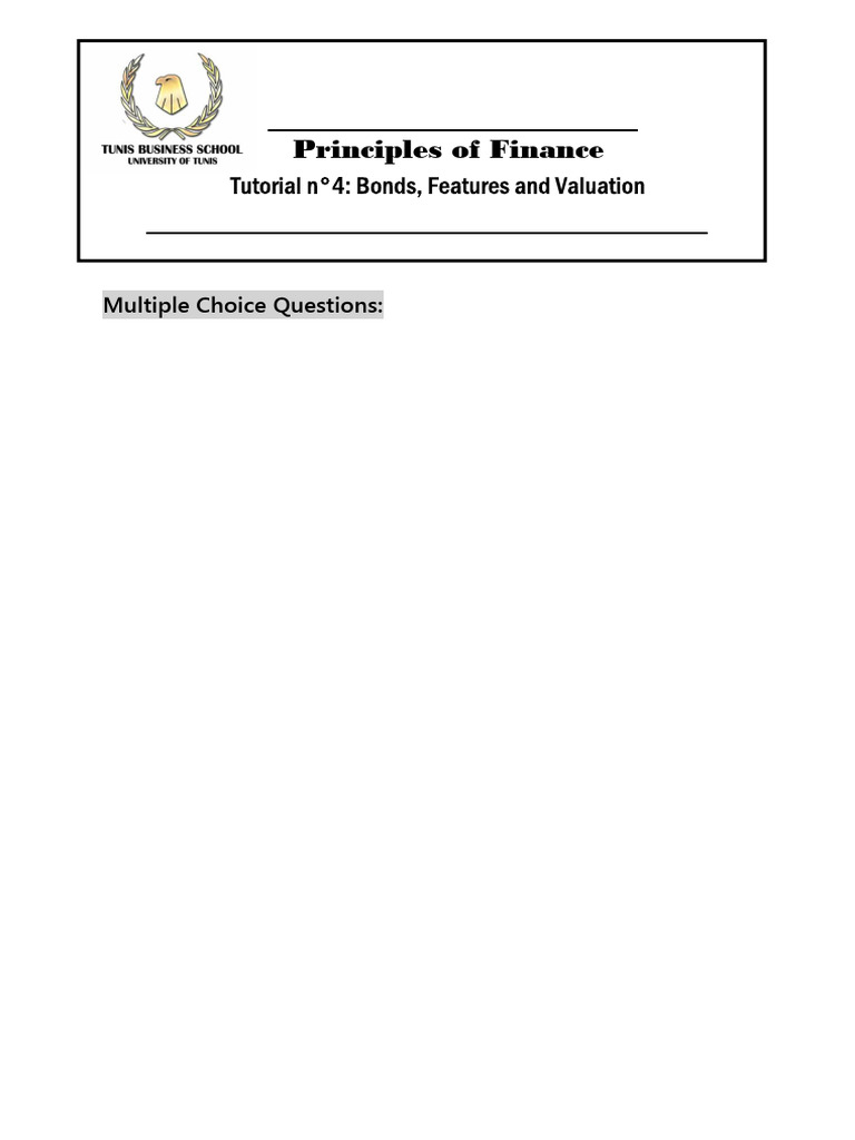 Tutorial 4 - Bonds, Features and Valuation | PDF | Bonds (Finance ...