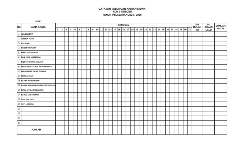 Format Catatan Tabungan Harian | PDF
