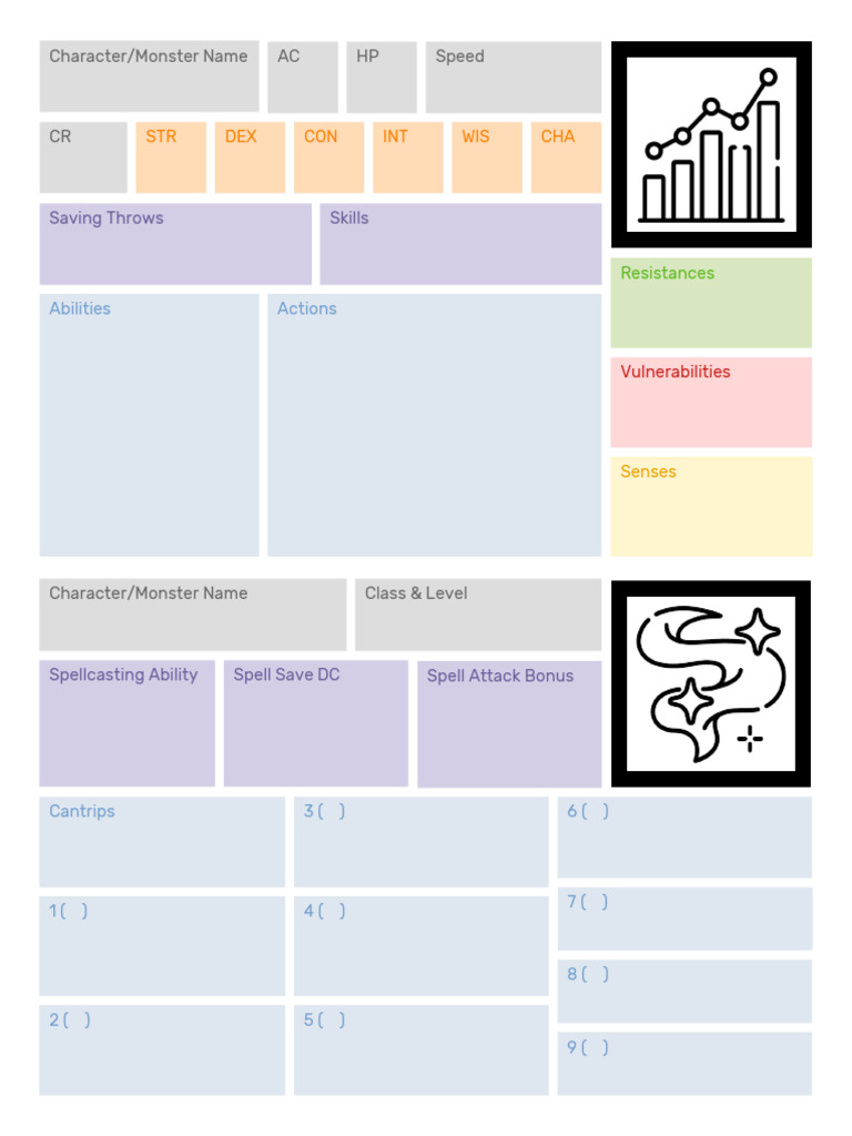 Monster or NPC Statistics + Spellcasting Sheet | PDF