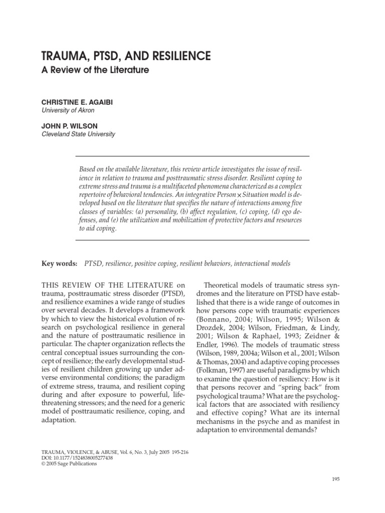 Trauma, PTSD, and Resilience: A Review of The Literature | PDF ...