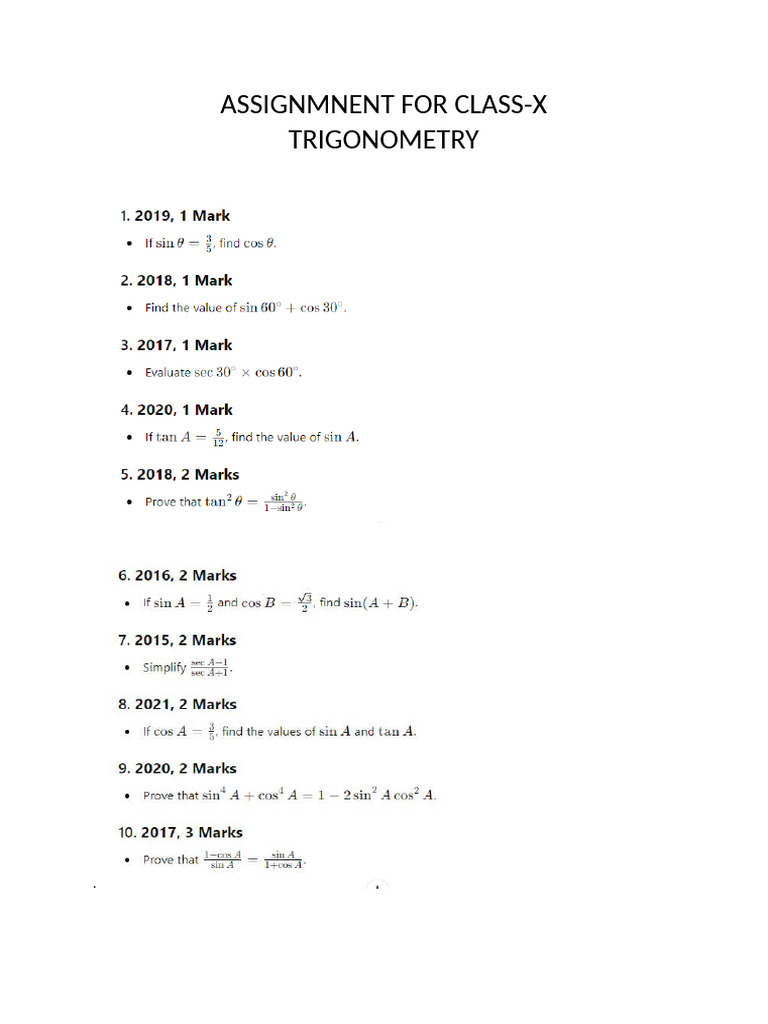 Assignment CH 8 Trigonometry | PDF