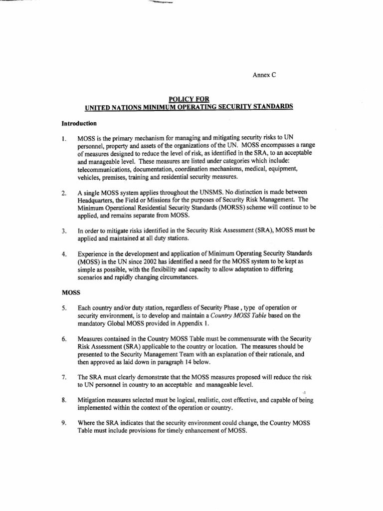 UN Minimum Operating Security Standards (2009) | PDF