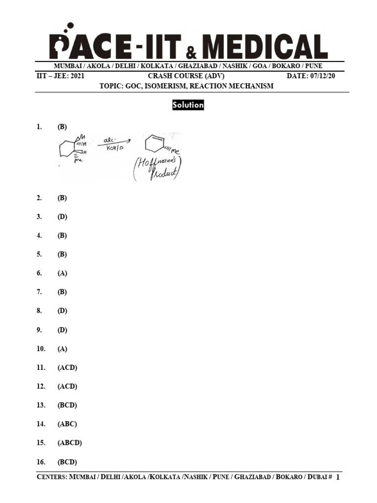 GOC, Isomerism, Reaction Mechanism (Solution) | PDF