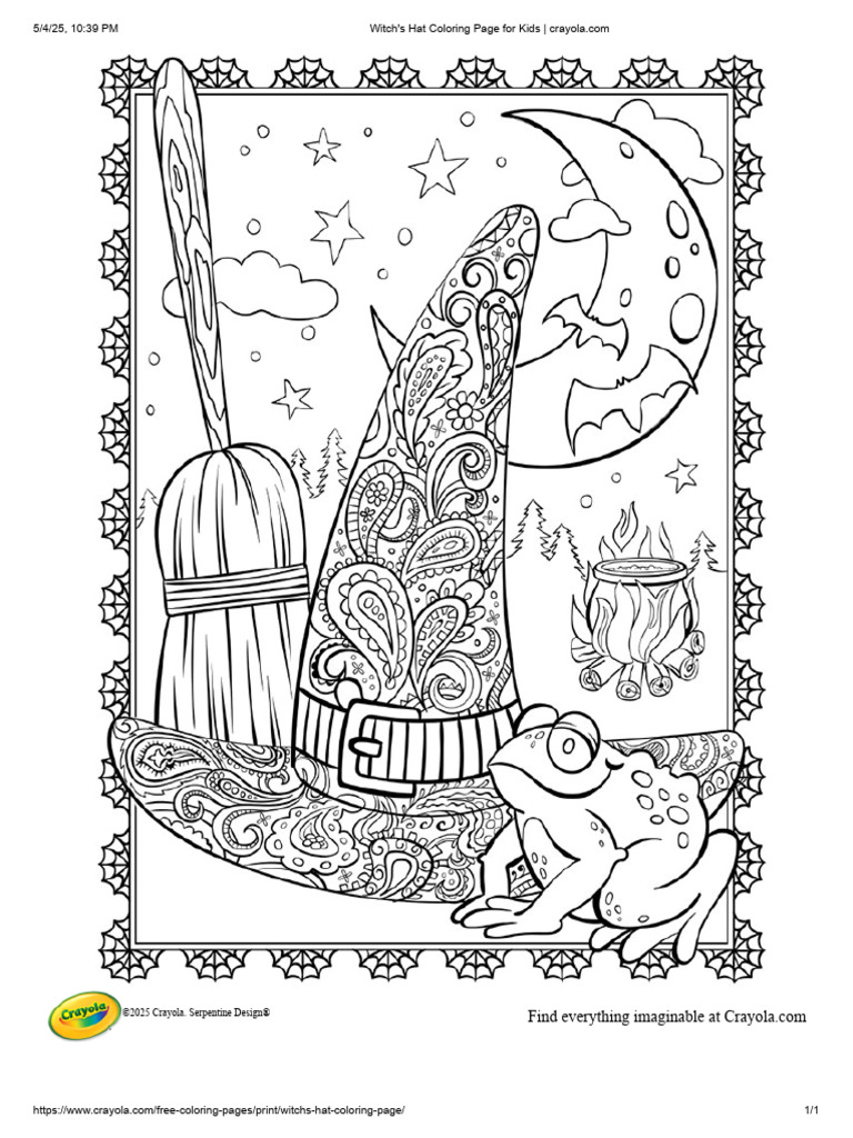 Witch's Hat Coloring Page For Kids | PDF