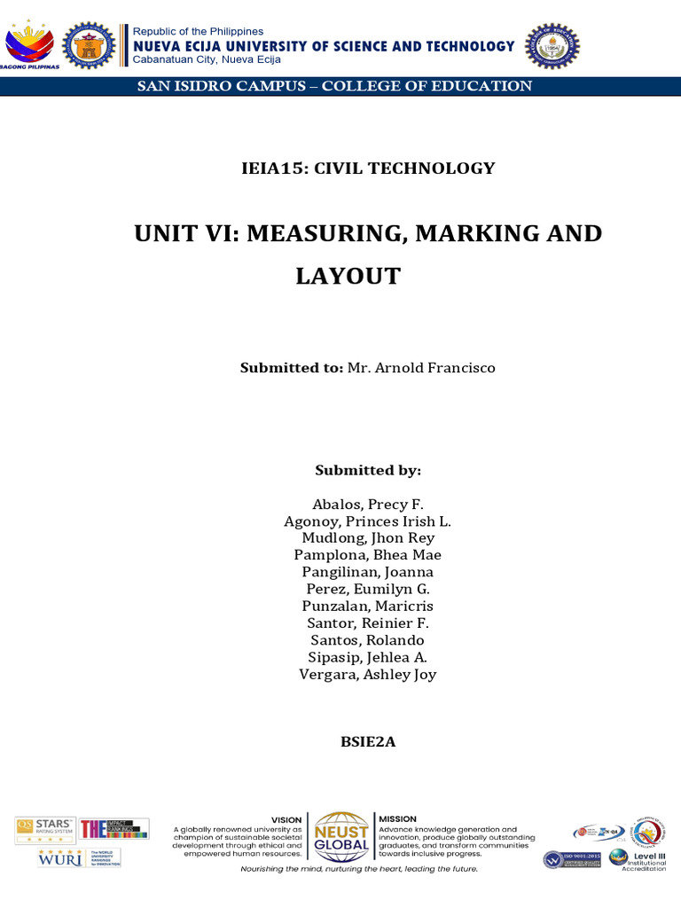IEIA15-UNIT-VI_MEASURING-MARKING-AND-LAYOUT | PDF | Page Layout | Drawing