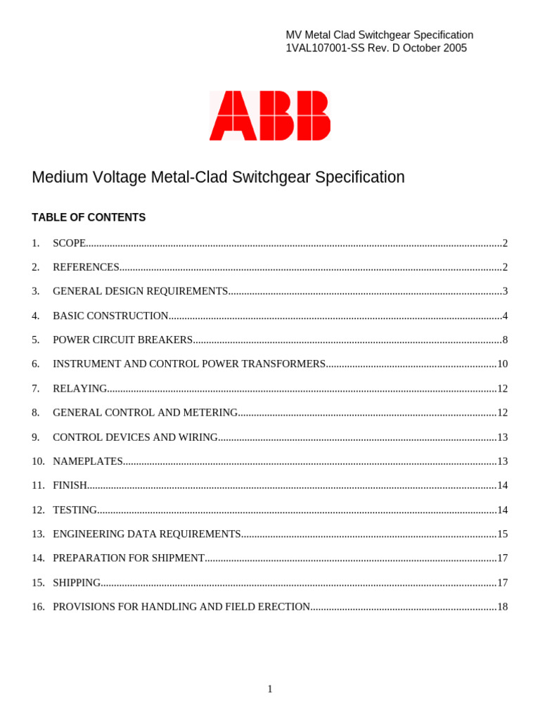 ABB Medium Voltage Metal-Clad Switchgear Specification | PDF | Fuse ...