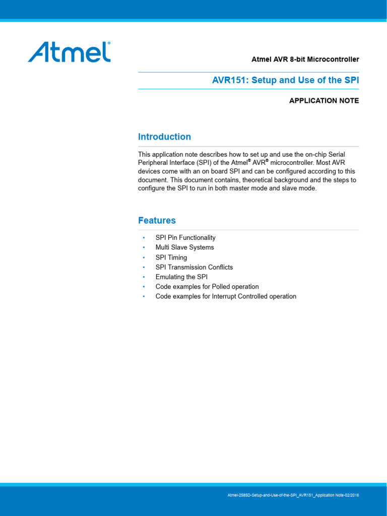 Atmel 2585 Setup and Use of The SPI - ApplicationNote - AVR151 | PDF | Computer Engineering ...