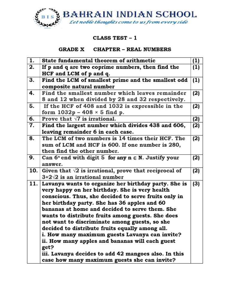 CT 1 Real Numbers | PDF
