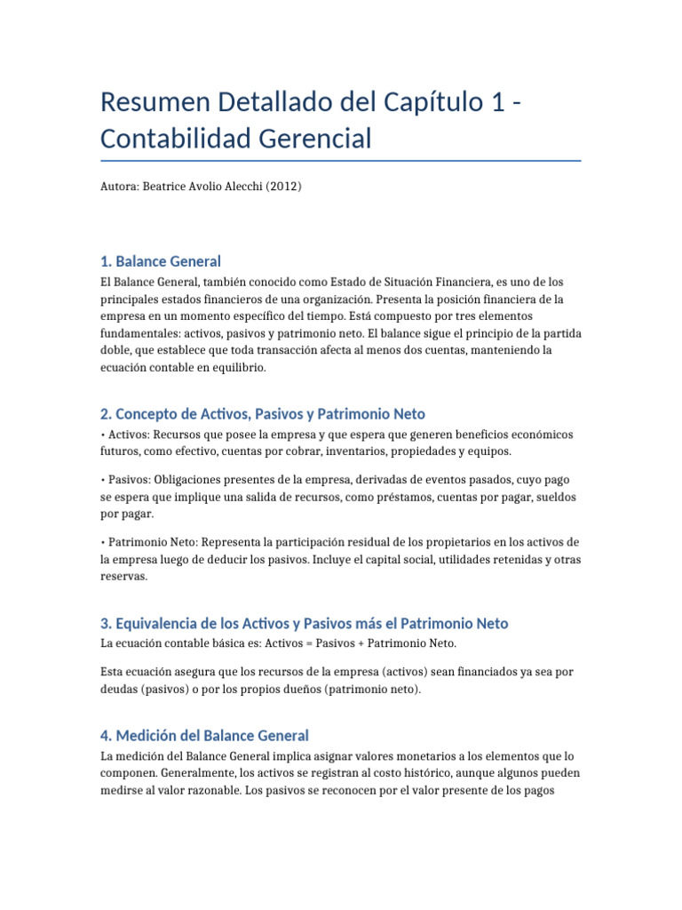 Resumen_Capitulo1_Contabilidad_Gerencial_Avolio | PDF | Contabilidad | Hoja de balance