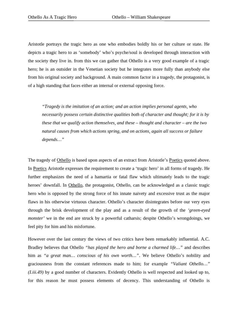 Othello As A Tragic Hero - AS Eng Lit - Othello | PDF | Iago | Othello