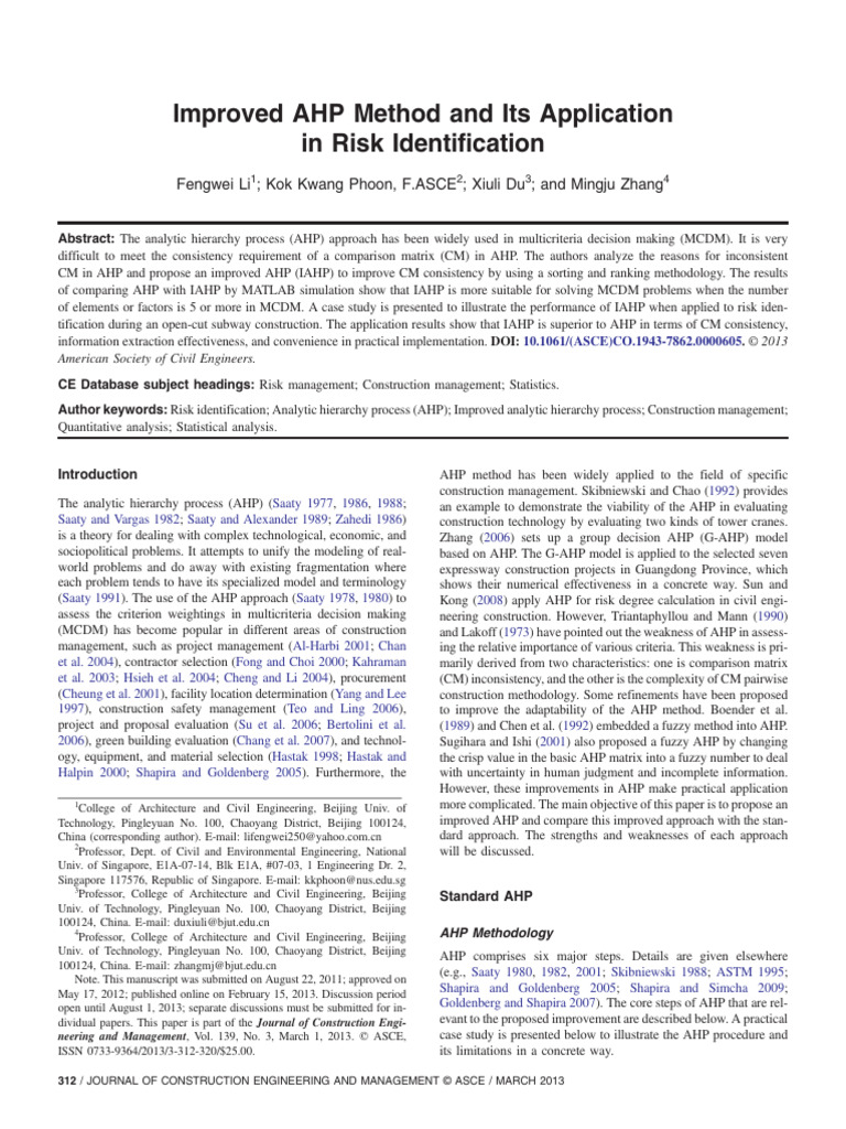 Improved AHP Method and Its Application in Risk Identification | PDF ...